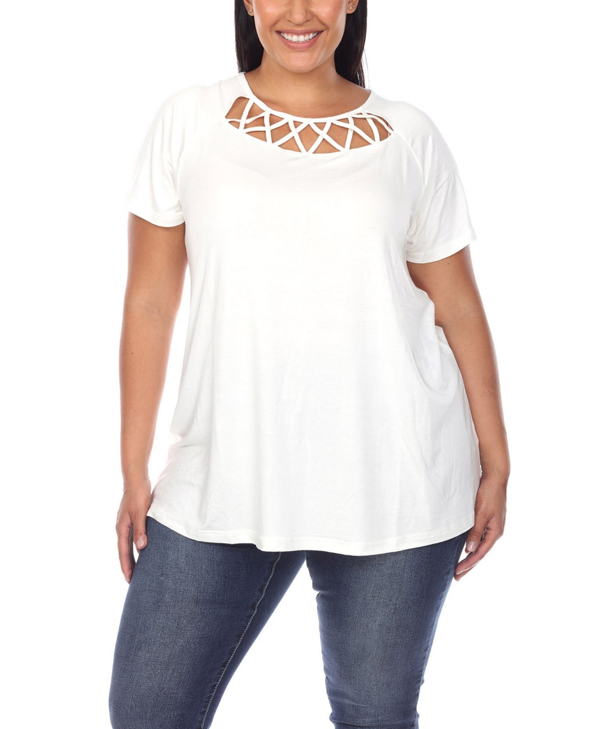 Click here for White Mark Plus Size Crisscross Cutout Short Sleev... prices