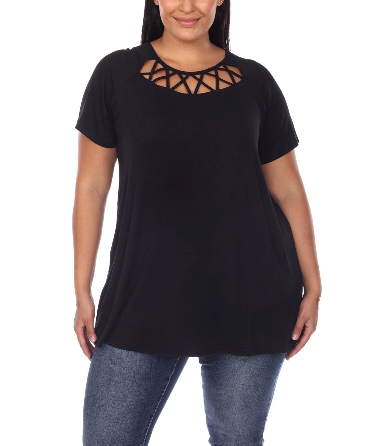 Click here for White Mark Plus Size Crisscross Cutout Short Sleev... prices