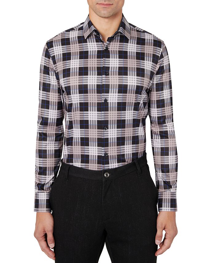 Construct Mens Slim Fit Plaid Performance Stretch Cooling Comfort