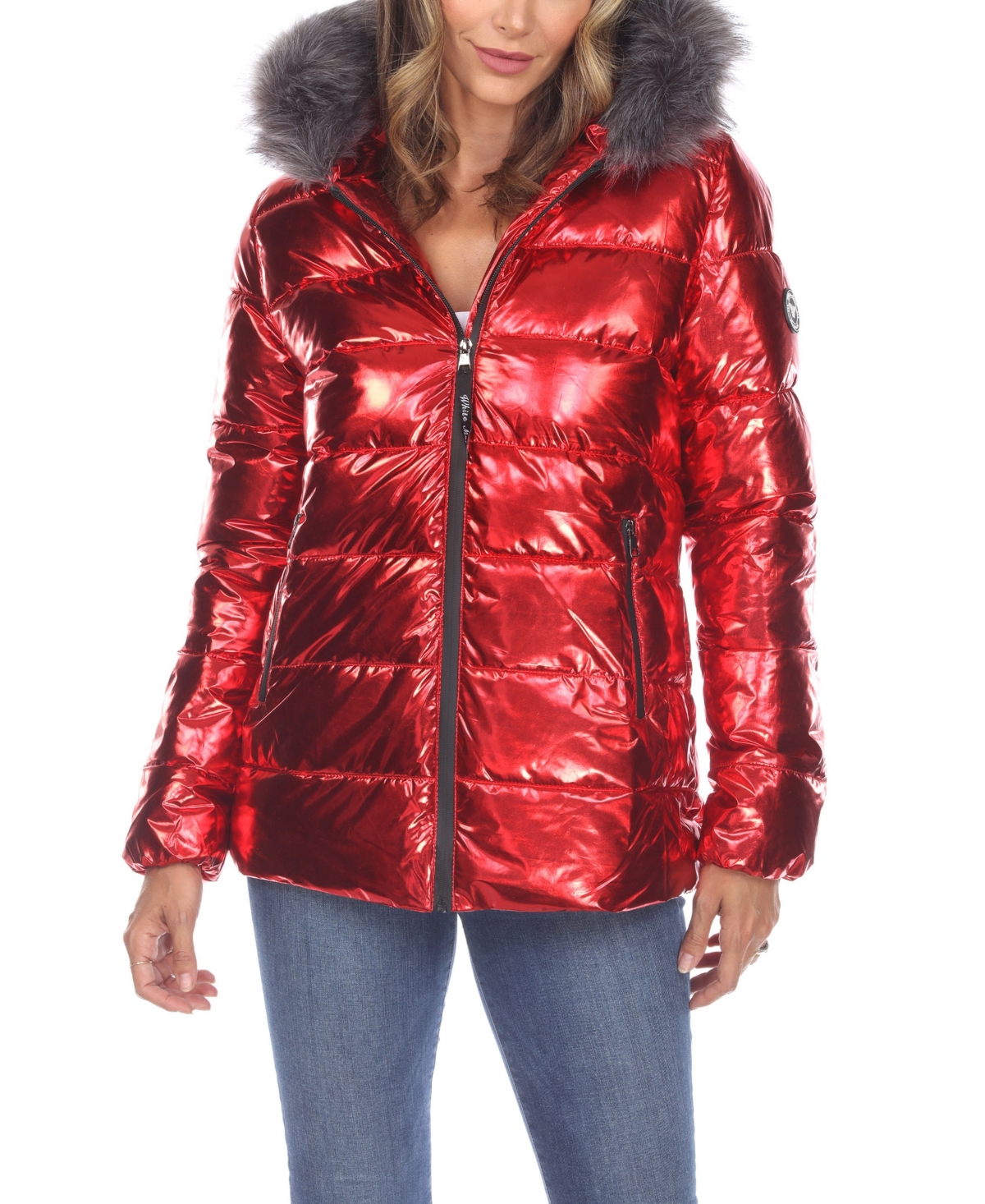 Click here for Womens Metallic Puffer Coat With Hoodie - Red prices