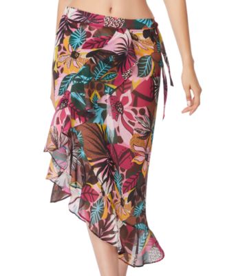 Bleu by Rod Beattie Printed Chiffon Long Ruffled Wrap Pareo Cover-Up ...