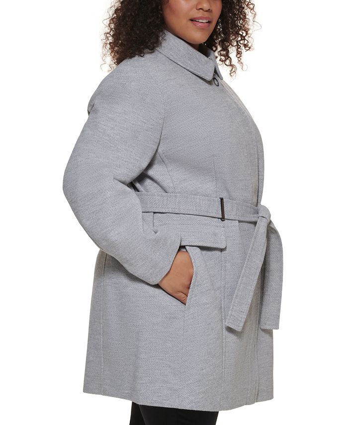 Calvin Klein Womens Plus Size Belted Snap Collar Wrap Coat And Reviews