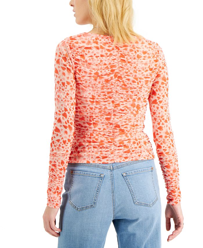 INC International Concepts Printed Ruffled Ruched Mesh Top, Created for ...