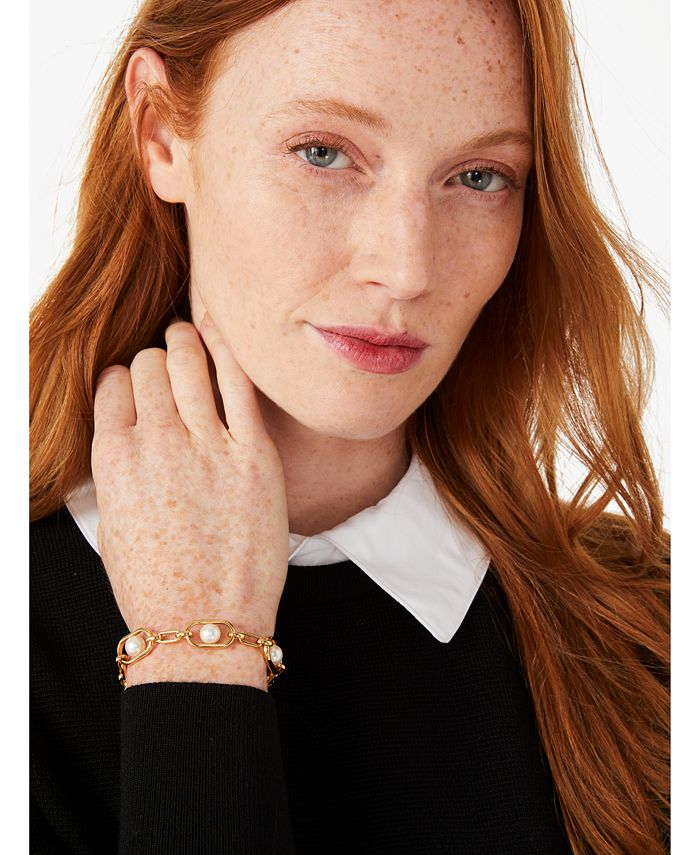 kate spade new york Gold-Tone Imitation Pearl Chain Link Bracelet - Macy's