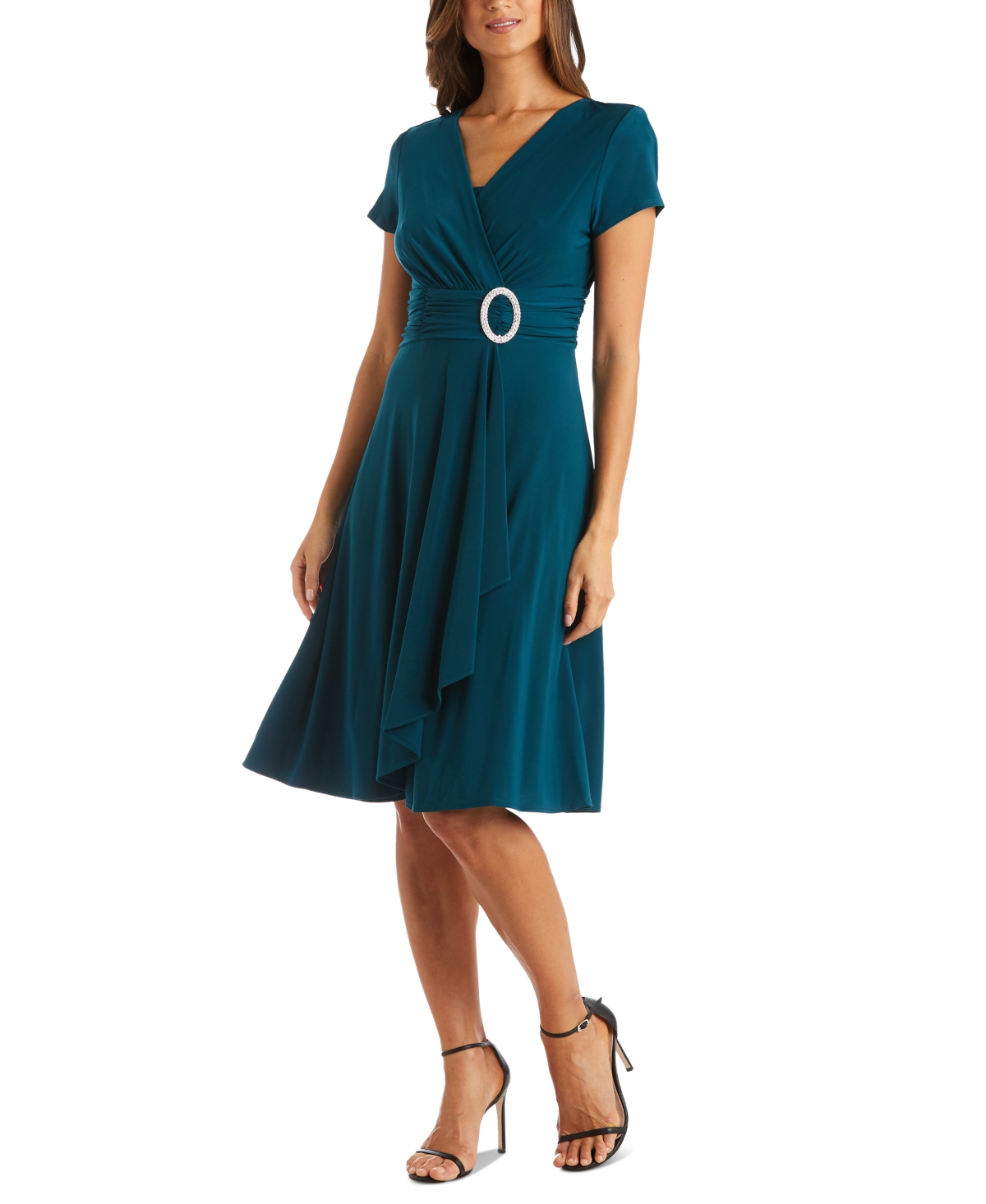 Click here for R&M Richards Short-Sleeve Faux-Wrap Dress - Emeral... prices