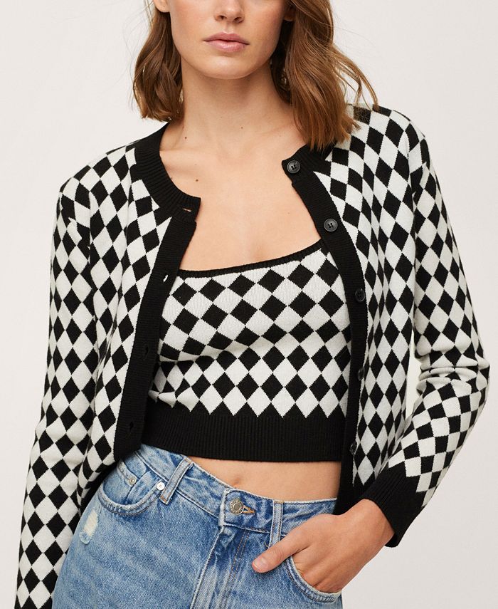 MANGO Women's Check Knitted Cardigan - Macy's