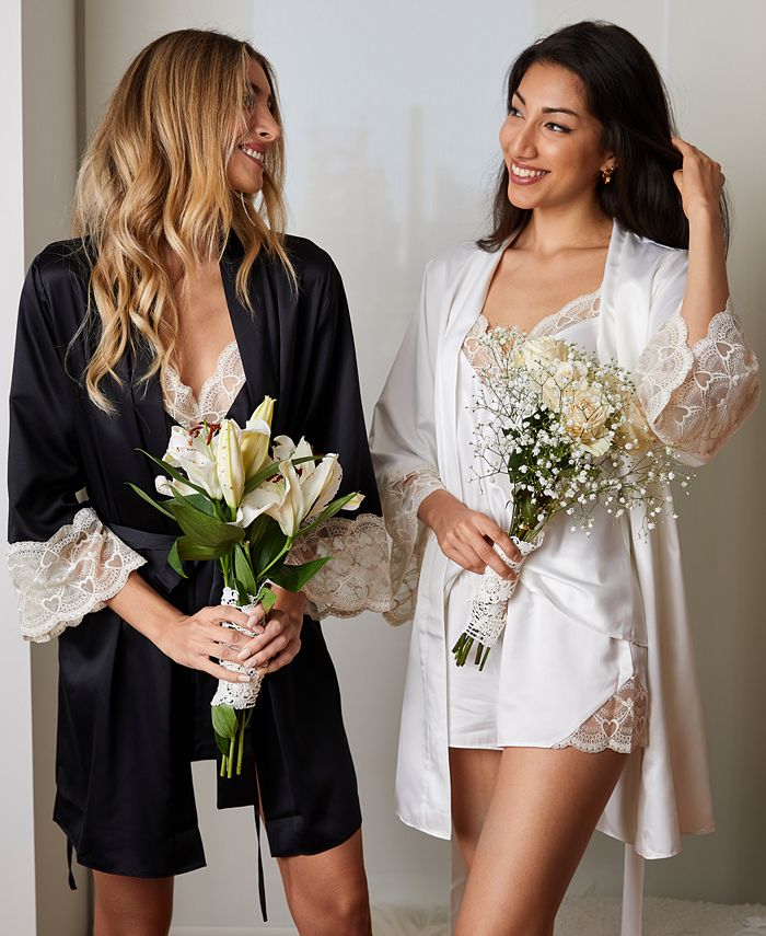 Flora by Flora Nikrooz Kit Heart-Lace Charmeuse Wrap Robe & Cami & Tap ...