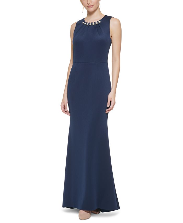 Jessica Howard Petite Imitation Pearl-Trim Gown - Macy's