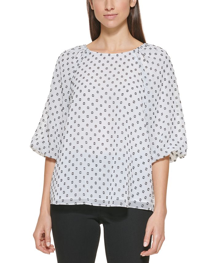 Calvin Klein Puff Sleeve Clip Dot Blouse - Macy's