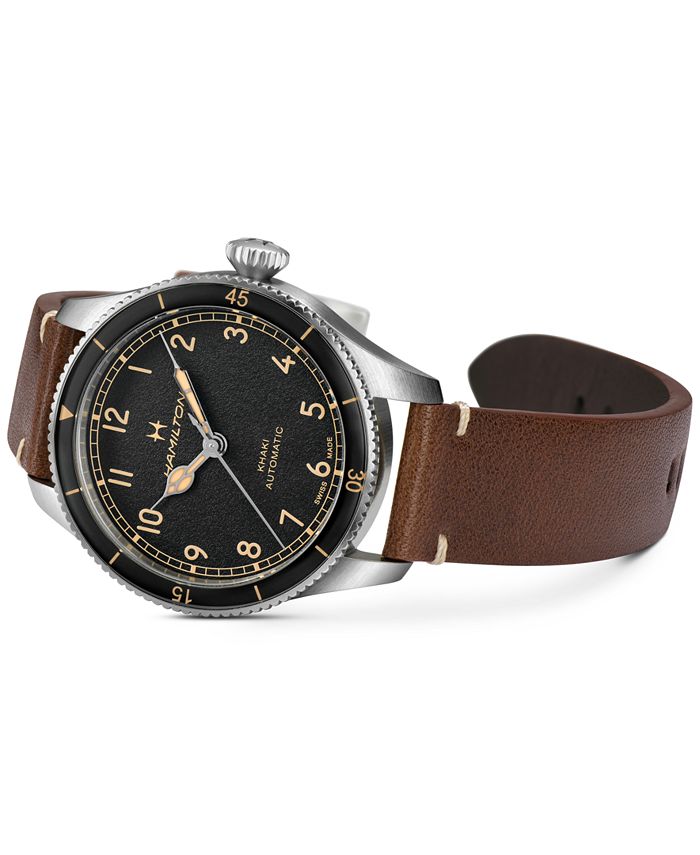 Hamilton Men's Khaki Aviation Pioneer Automatic Brown Leather Strap ...