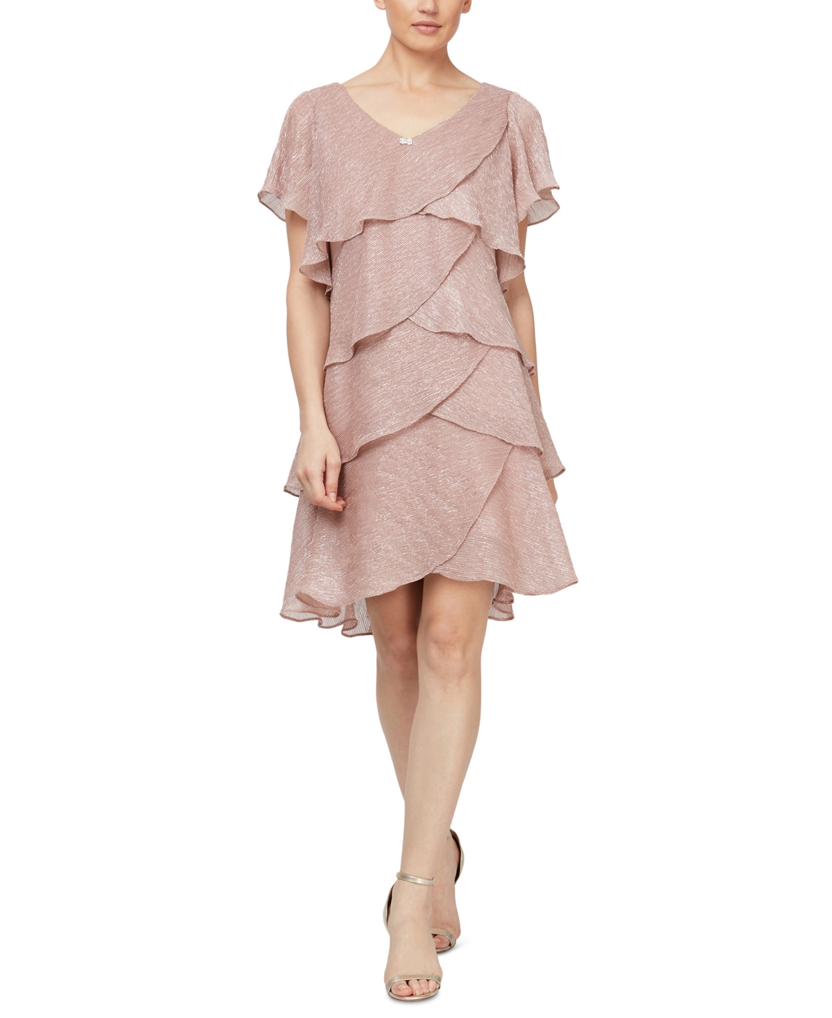 Click here for Sl Fashions Tiered Shimmer Shift Dress - Faded Ros... prices