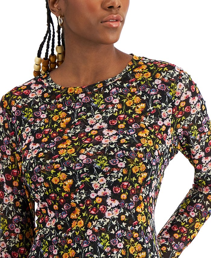 INC International Concepts Long Sleeve Mesh Top, Created for Macy's ...