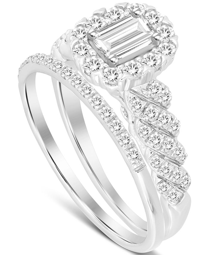 Macy's Diamond Emerald Cut Halo Bridal Set (1 ct. t.w.) in 14k White ...