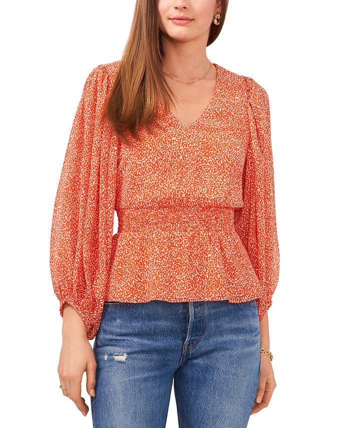 Sam & Jess Floral-Print Smocked Top - Macy's