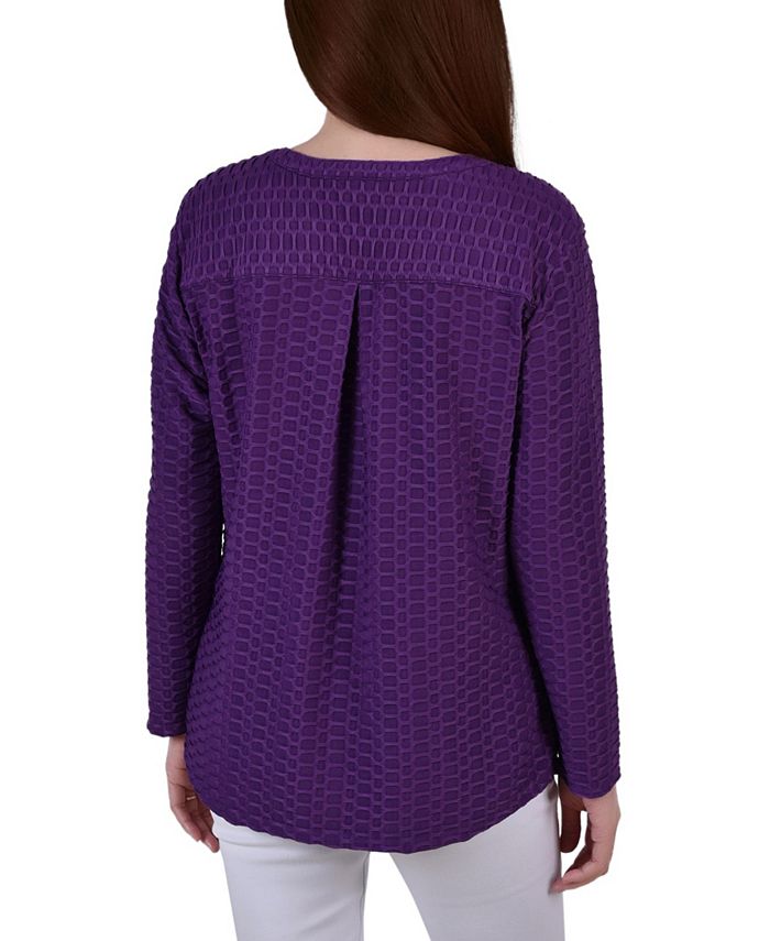NY Collection Petite Long Sleeve Honeycomb Tunic Top - Macy's