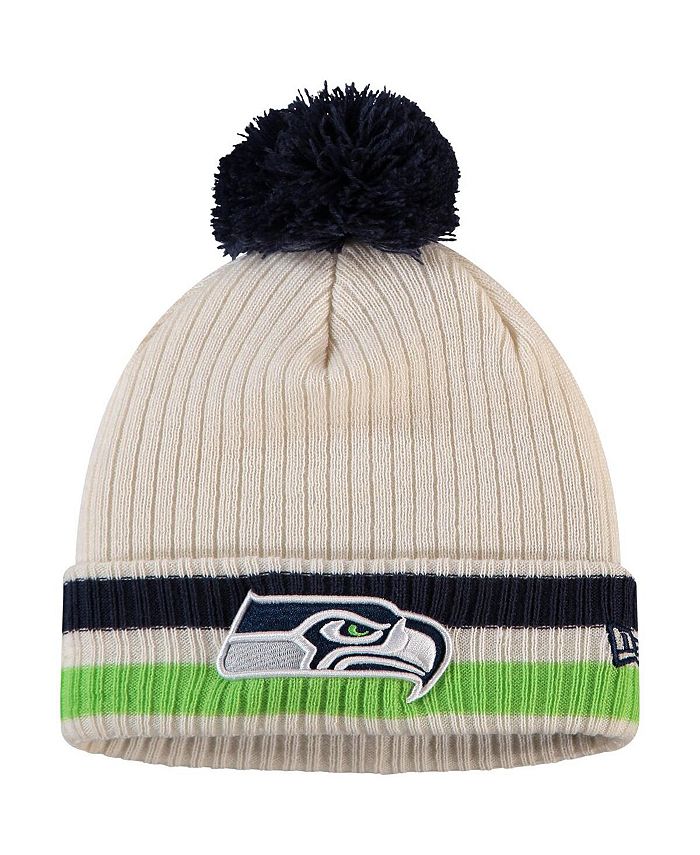New Era Big Boys White Seattle Seahawks Retro Cuffed Knit Hat with Pom ...