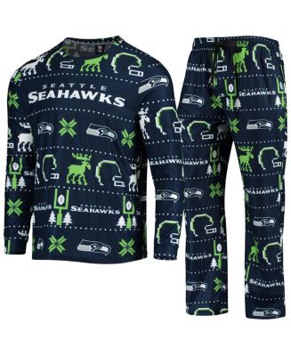 Men's College Navy Seattle Seahawks Wordmark Ugly Pajama Set - Macy's