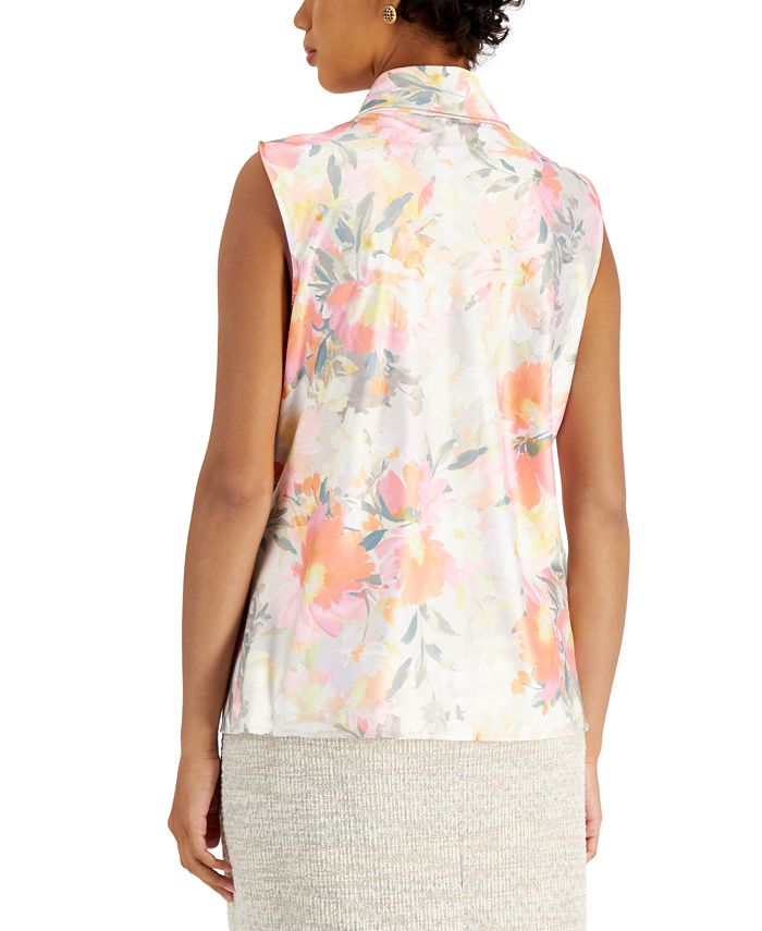 Tahari ASL Printed Sleeveless Tie-Neck Top - Macy's