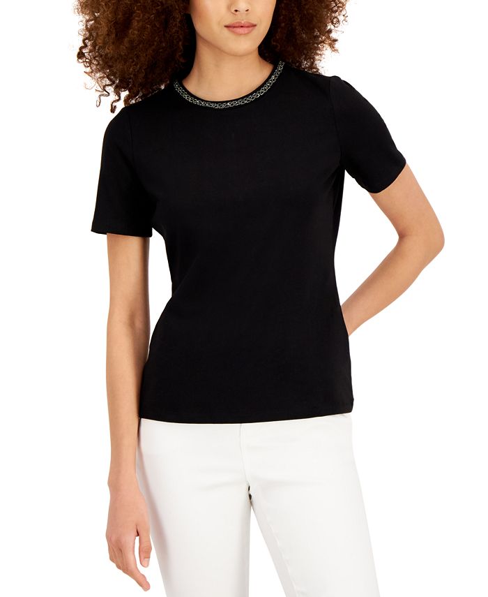 Donna Karan Embellished-Neck Top - Macy's