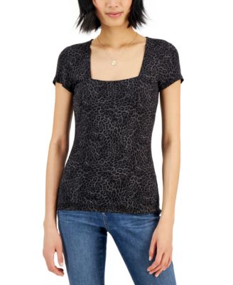 INC International Concepts Women's Leopard Print Ribbed Square-Neck T ...