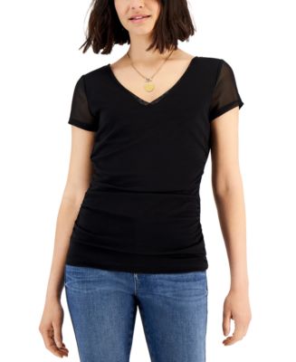 INC International Concepts Petite Double-Layer Mesh Top, Created for ...
