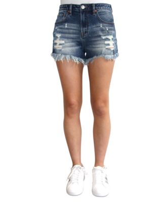 Almost Famous Juniors' Destructed Super High Rise Shorts - Macy's