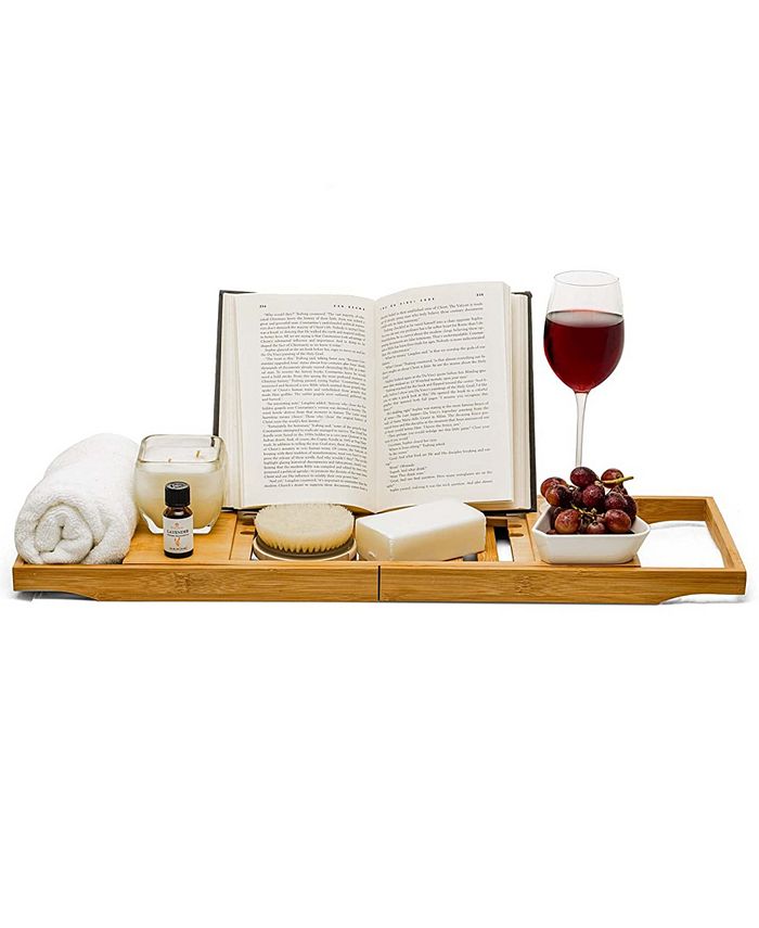 Zinkoo Bamboo Bathtub Spa Caddy Portable Adjustable Organizer Storage ...