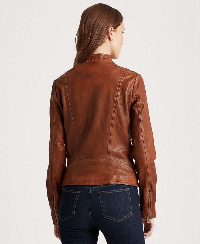 Lauren Ralph Lauren Tumbled-Leather Jacket & Reviews - Jackets ...