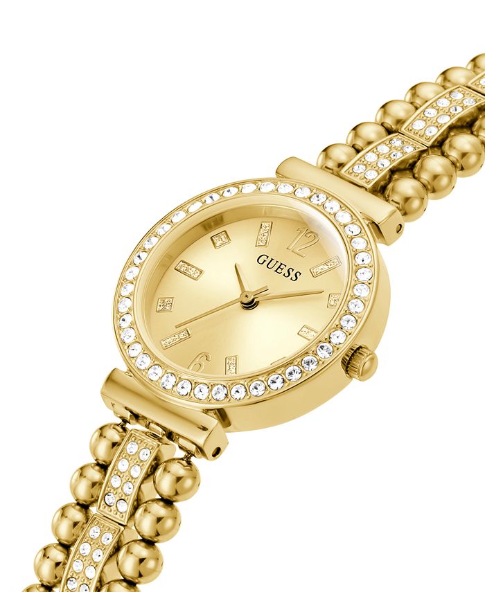 GUESS Women's Crystal Beaded Gold-Tone Stainless Steel Bracelet Watch ...