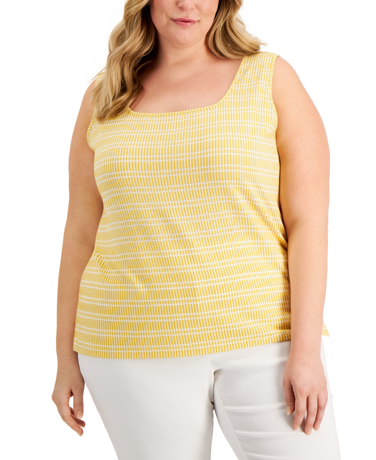 Kasper Plus Size Checkered Tank Top In Honeycomb/ Lily White | ModeSens