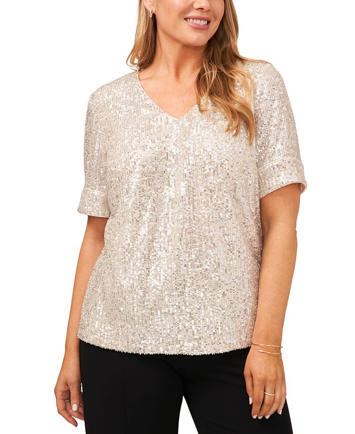 MSK Plus Size Sequined Short-Sleeve Top - Macy's