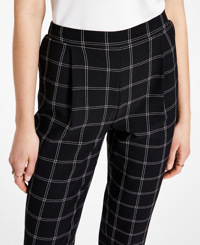Bar III Women's Windowpane Print Pull-On Pant - Macy's