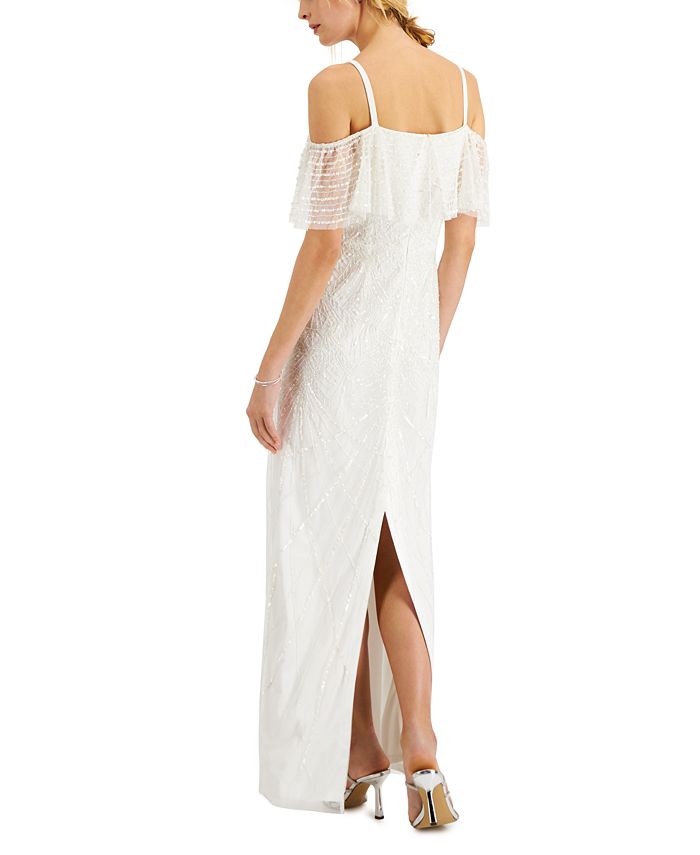 Adrianna Papell Womens Beaded Cold Shoulder Gown Macys