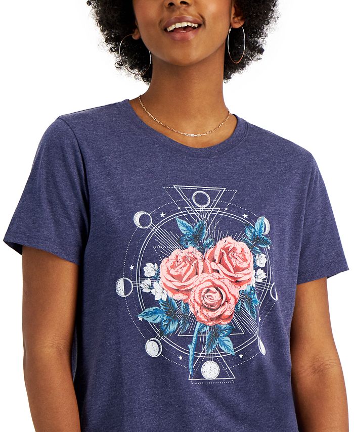 Rebellious One Juniors' Celestial Roses Graphic-Print Tee - Macy's