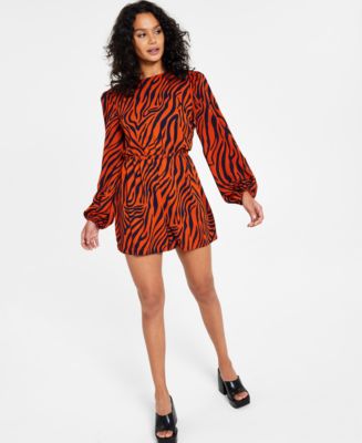 Bar III Women's Printed Long-Sleeve Romper, Created for Macy's - Macy's