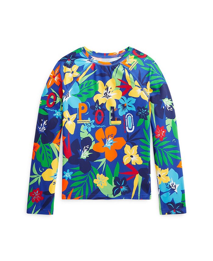 Polo Ralph Lauren Big Girls Tropical-Print Stretch Rash Guard - Macy's