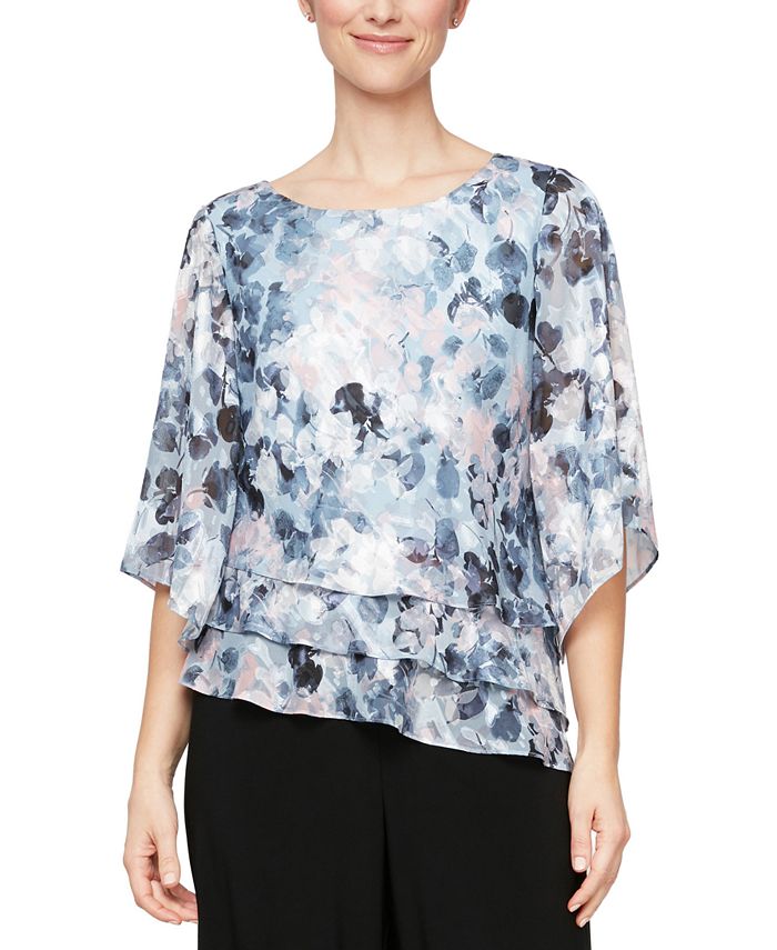 Alex Evenings Petite Printed Asymmetrical Blouse - Macy's