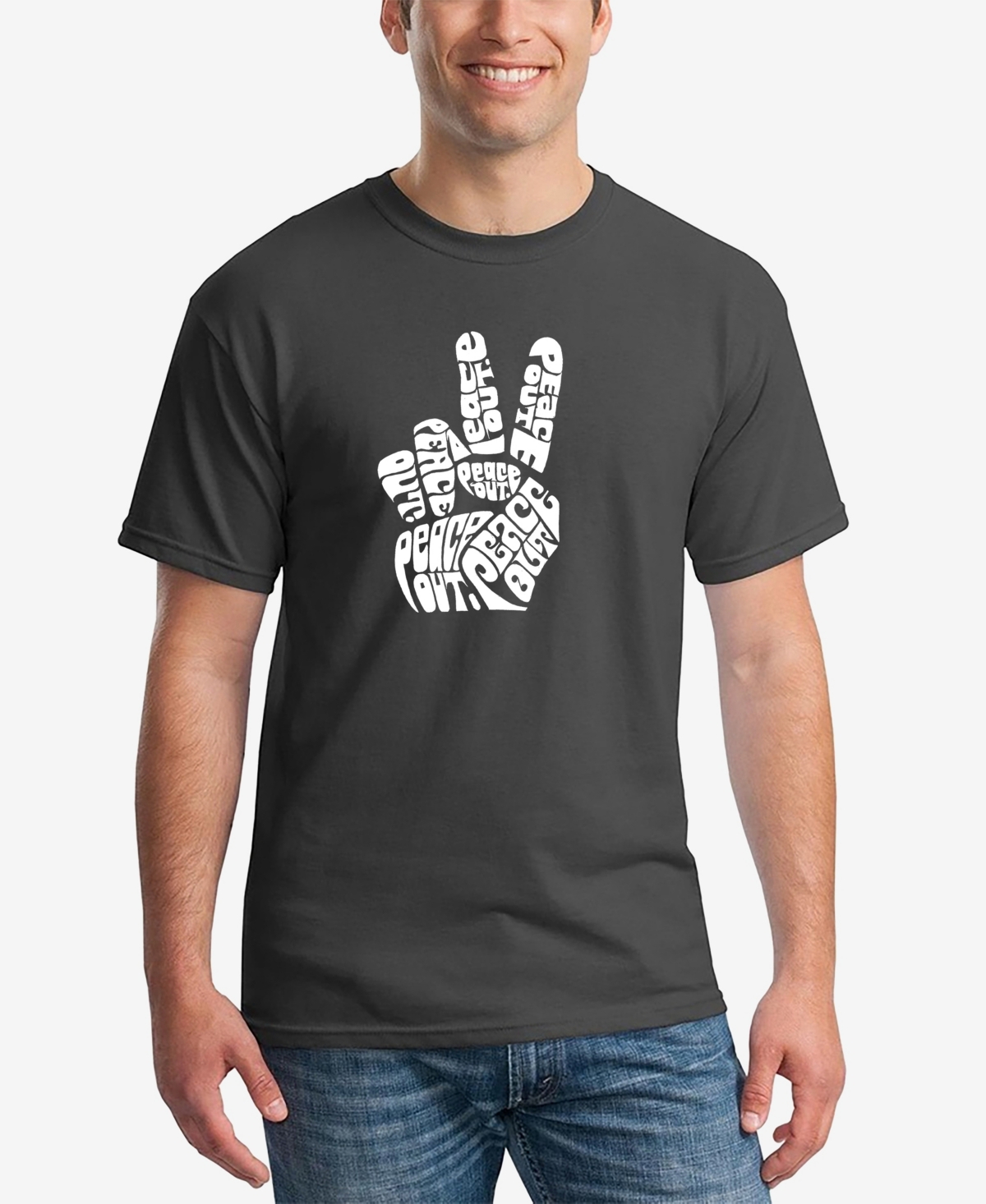 Click here for Mens Word Art Peace Out T-shirt - Dark Gray prices