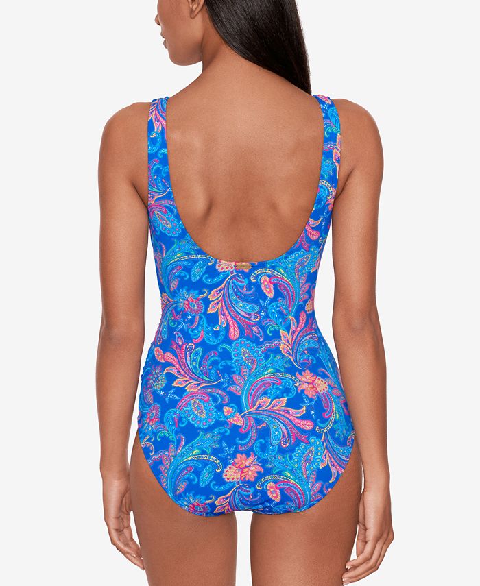 Lauren Ralph Lauren Womens Printed Twist Front Pleated Tummy Control
