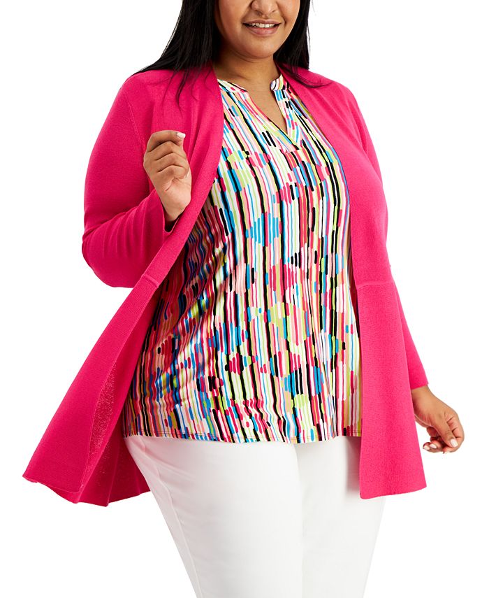 Anne Klein Plus Size Monterey Open-Front Cardigan - Macy's