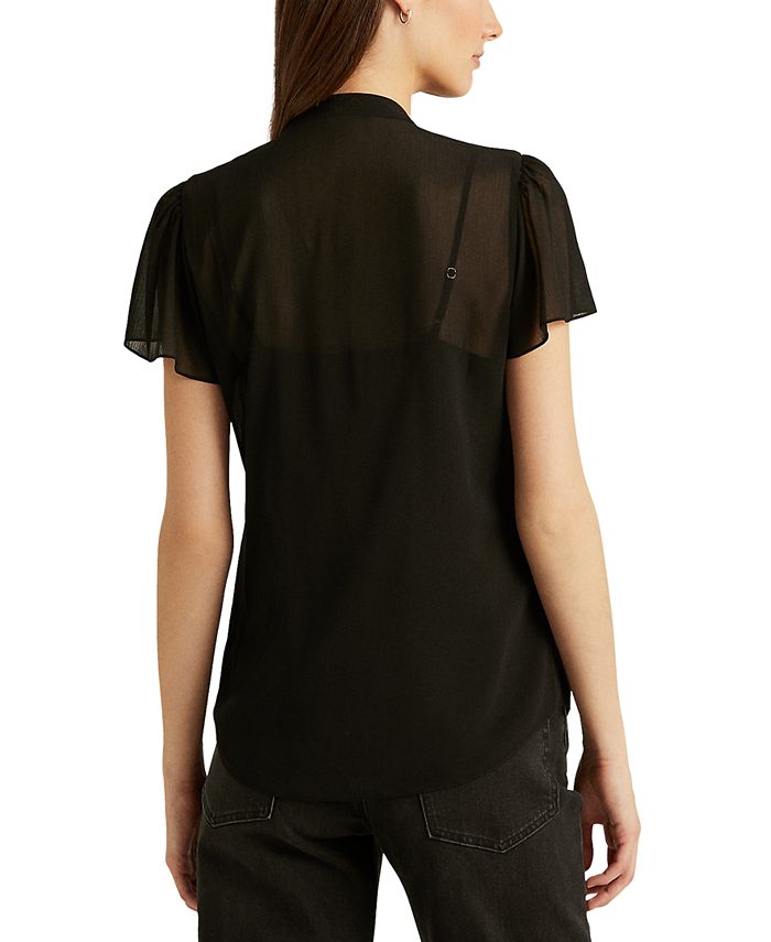 Lauren Ralph Lauren Crinkle Georgette Ruffle-Trim Shirt - Macy's