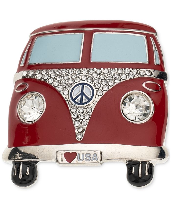 Charter Club Silver-Tone Pavé Crystal Red, White & Blue Road Bus Pin ...
