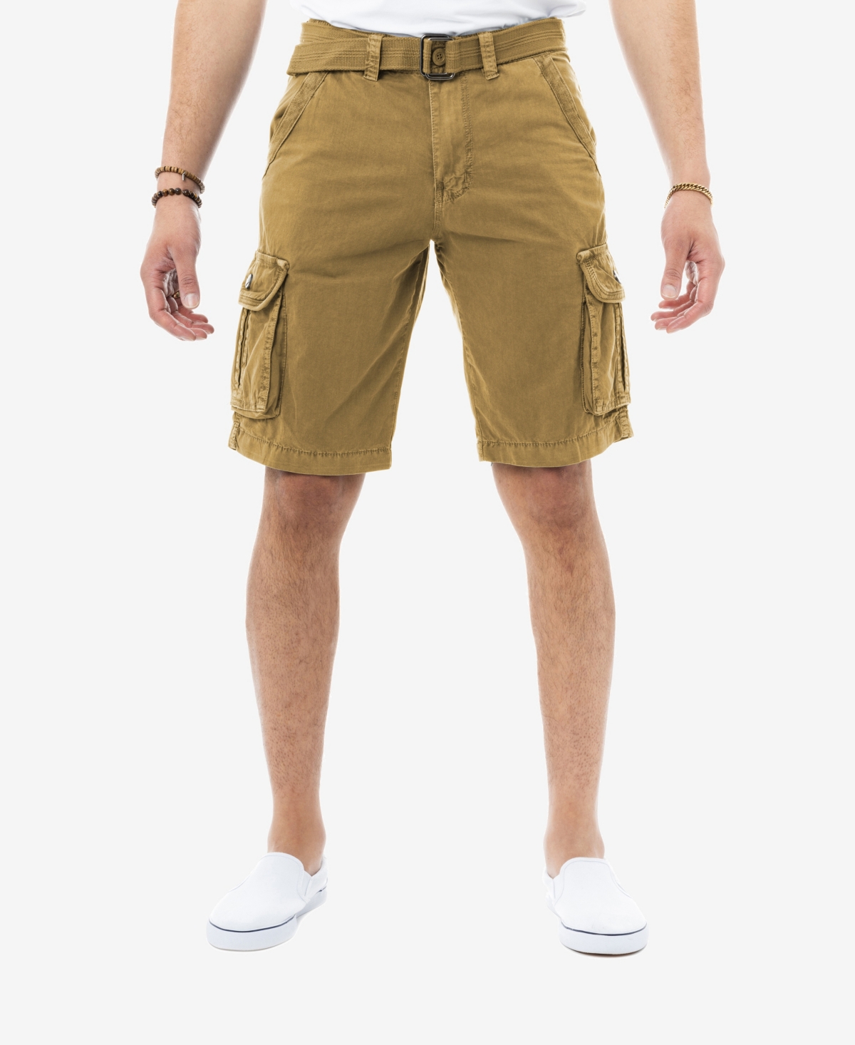 Click here for Mens Belted Twill Tape Cargo Shorts - New khaki prices