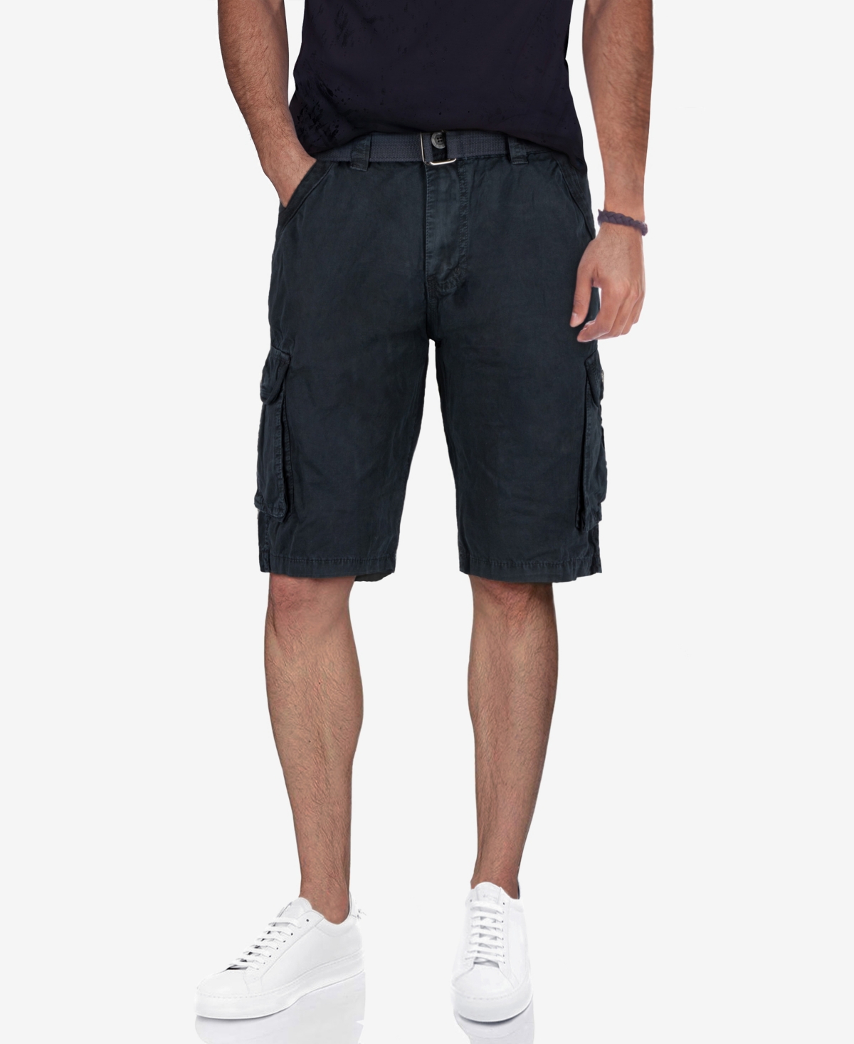 Click here for Mens Belted Twill Tape Cargo Shorts - Navy prices