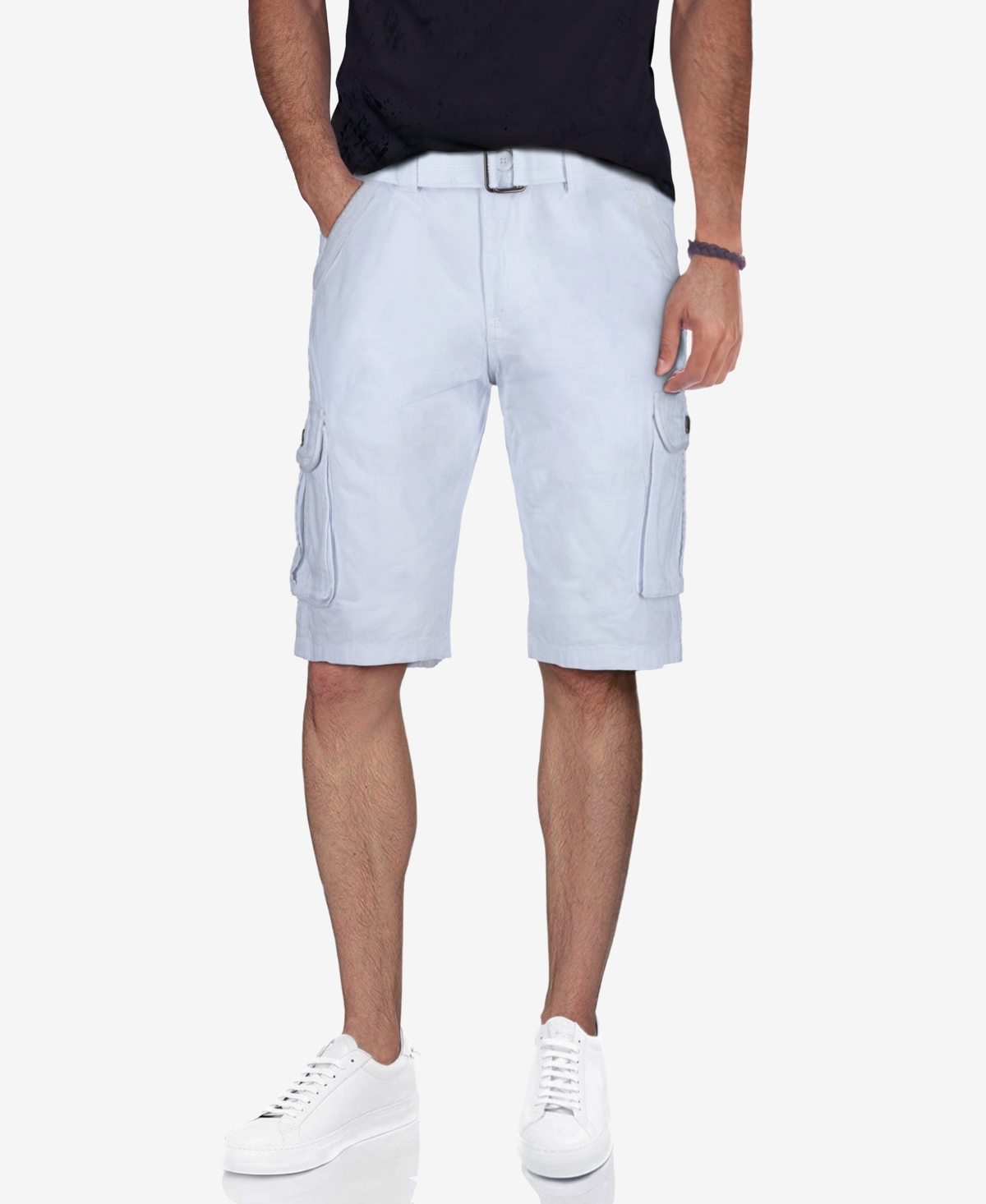 Click here for Mens Belted Twill Tape Cargo Shorts - White prices