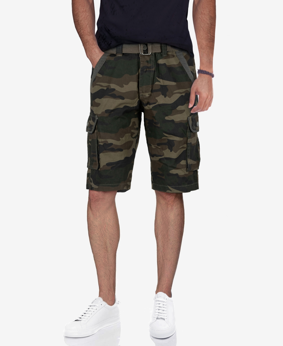 Click here for Mens Belted Twill Tape Cargo Shorts - Olive camo prices