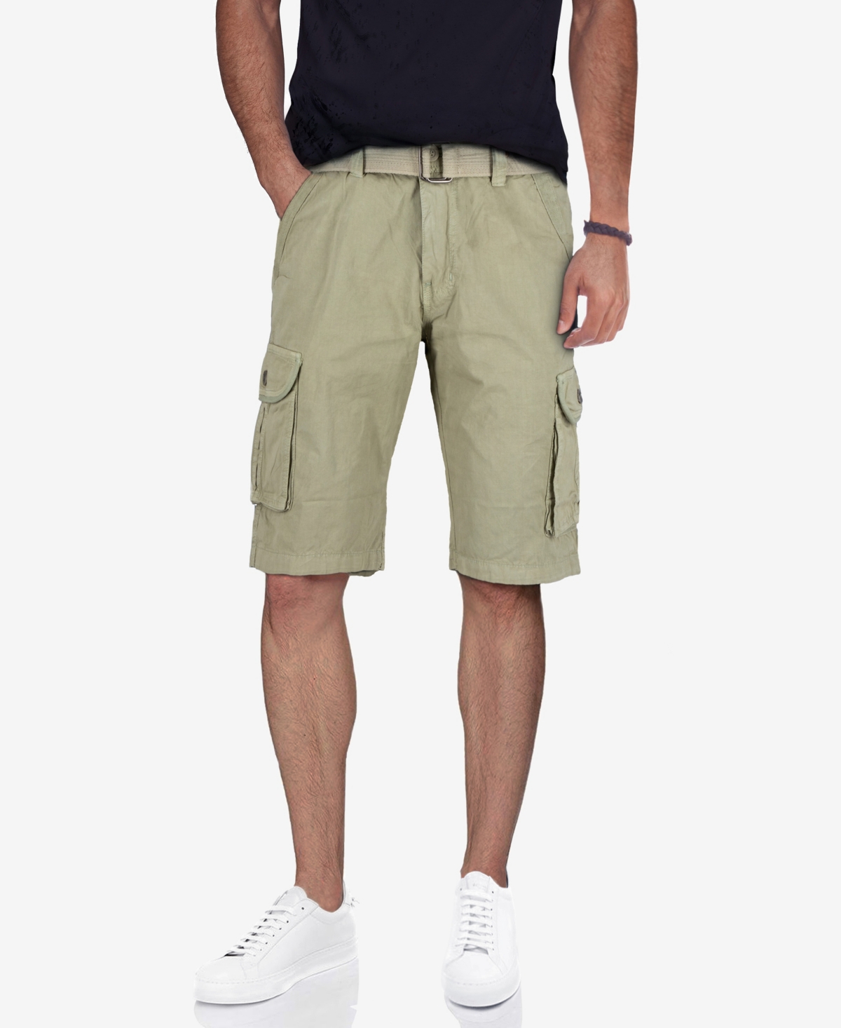 Click here for Mens Belted Twill Tape Cargo Shorts - Stone prices