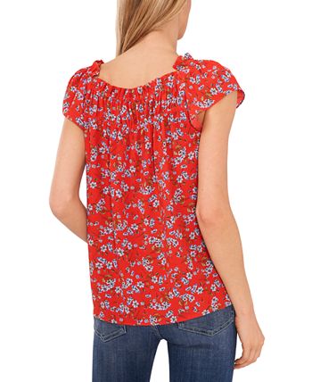 CeCe Women's Ruffled Square-Neckline Floral-Print Blouse - Macy's