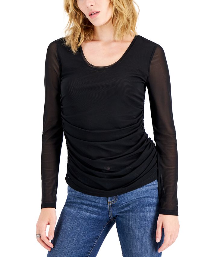 Inc International Concepts Womens Side Ruched Mesh Top Created For