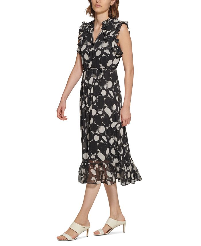 Calvin Klein Ruffled V-Neck Dress - Macy's